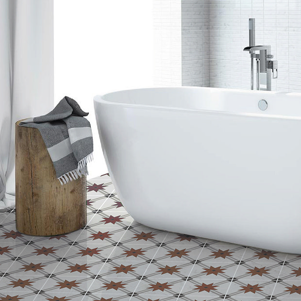 Stonehouse Studio Celeste Brick Red Encaustic Effect Tiles - 225 x 225mm