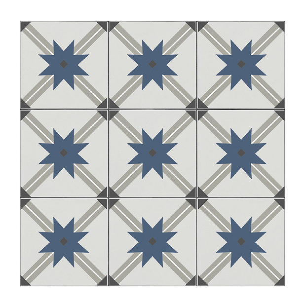 Stonehouse Studio Celeste Prussian Blue Encaustic Effect Tiles - 225 x ...