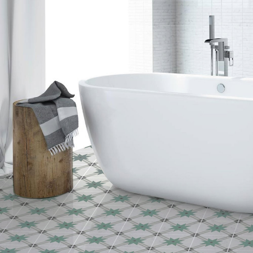 Stonehouse Studio Celeste Sage Encaustic Effect Tiles - 225 x 225mm