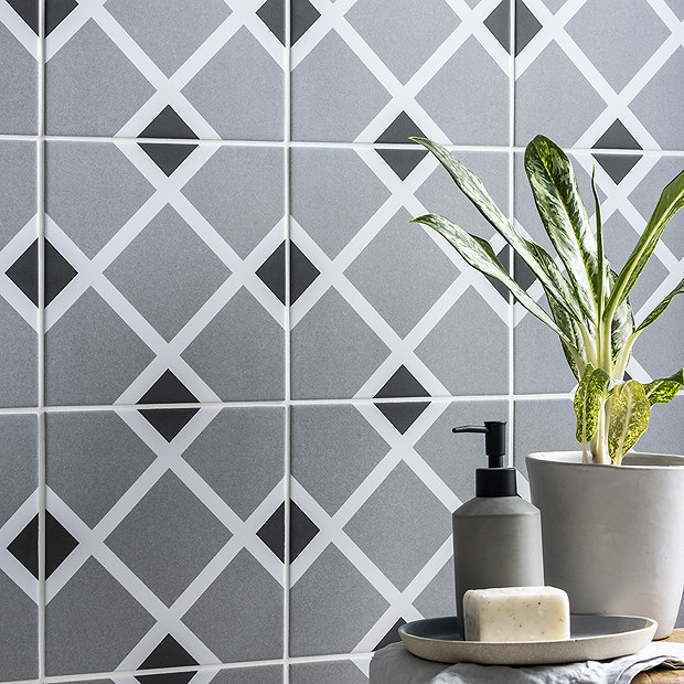 Stonehouse Studio Connaught Black Patterned Wall and Floor Tiles - 225 ...