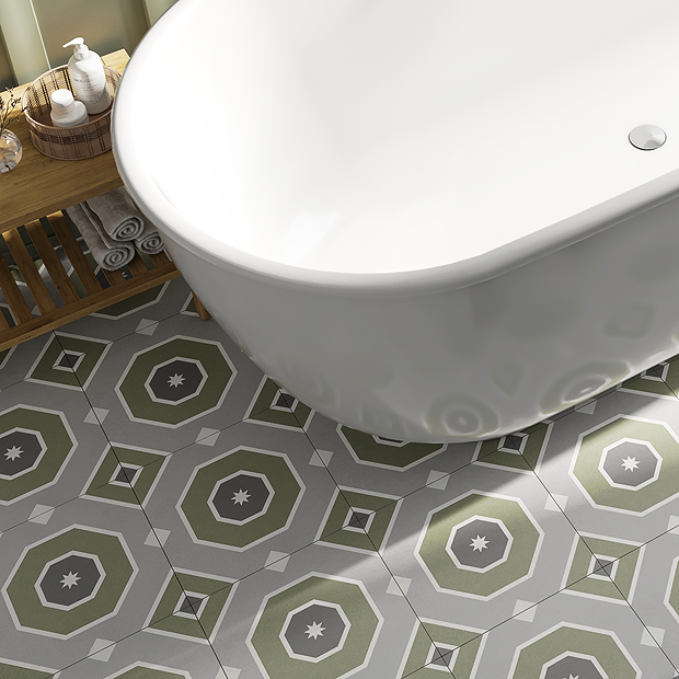 Stonehouse Studio Greenwich Olive Patterned Wall and Floor Tiles - 225 ...