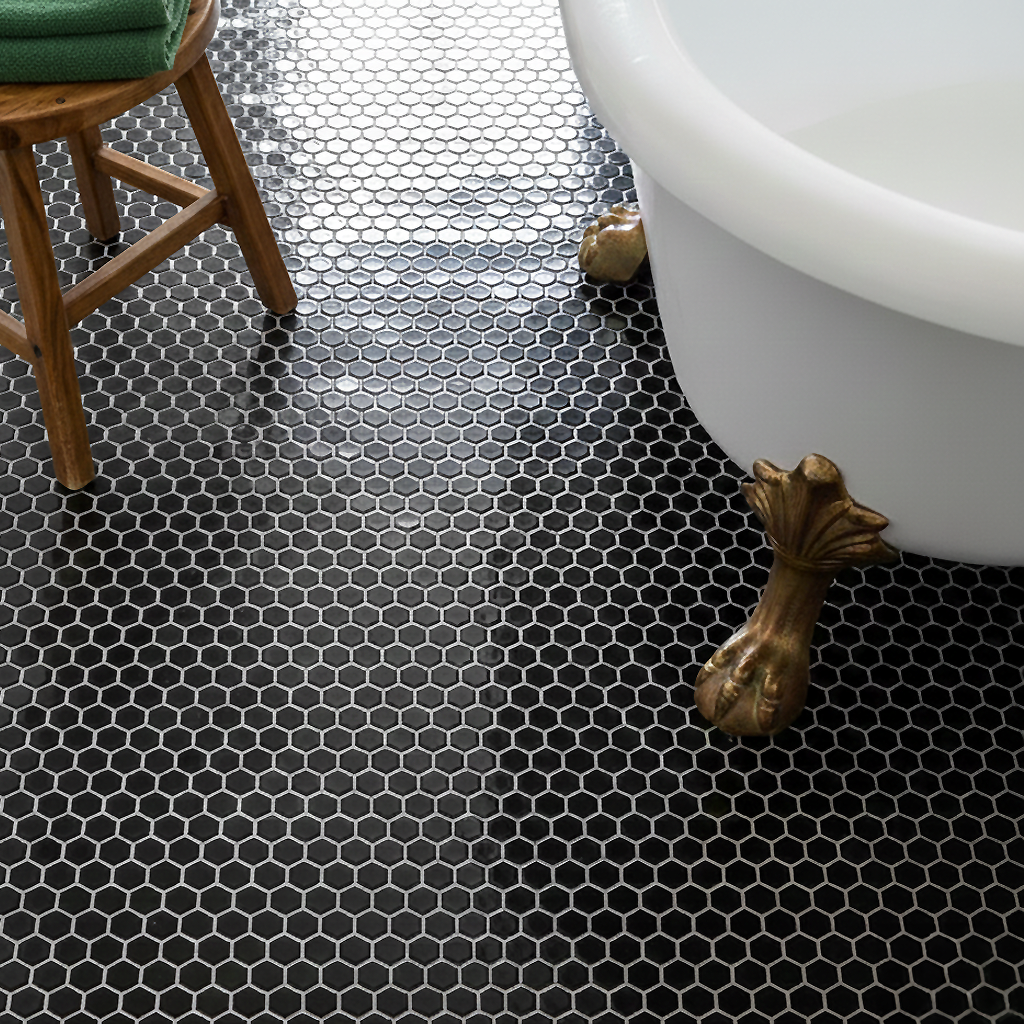 Stonehouse Studio Otsu Hexagon Mosaic Tile Sheet Gloss Black - 300 x ...