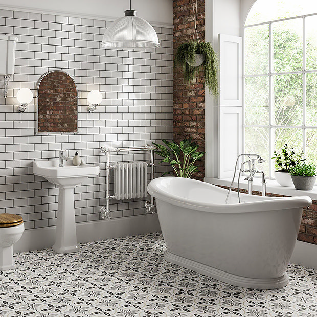 Stonehouse Studio Porto Charcoal Encaustic Effect Tiles - 225 x 225mm ...
