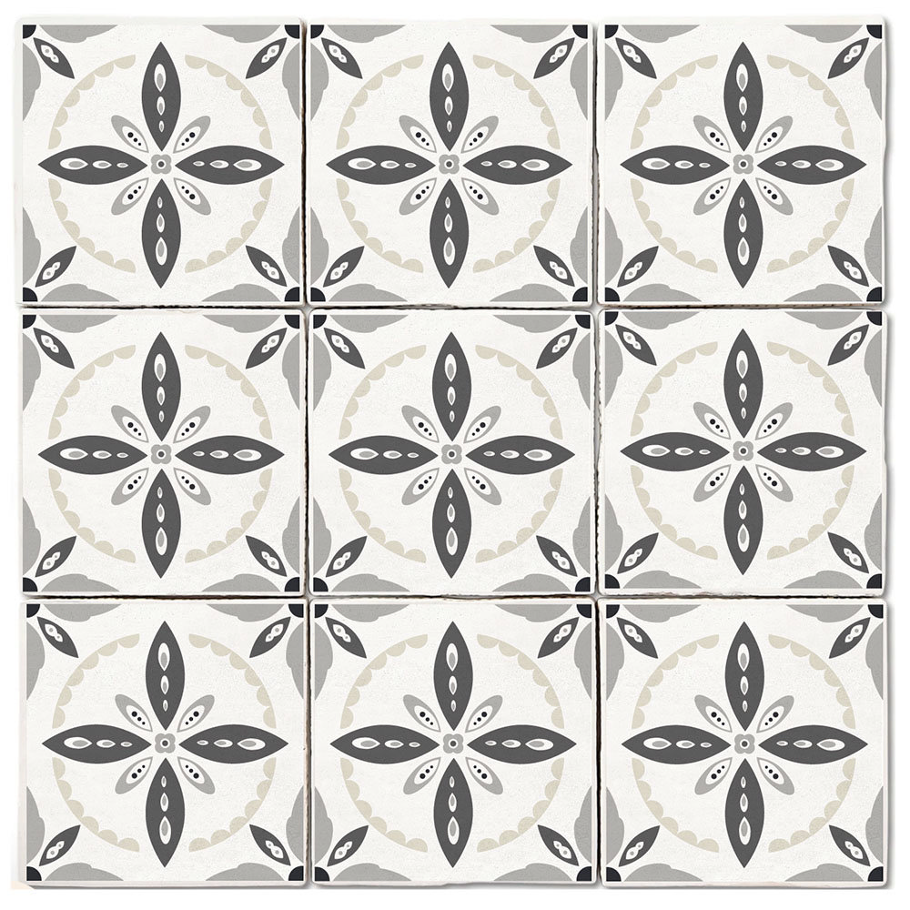 Stonehouse Studio Porto Charcoal Encaustic Effect Tiles - 225 x 225mm ...