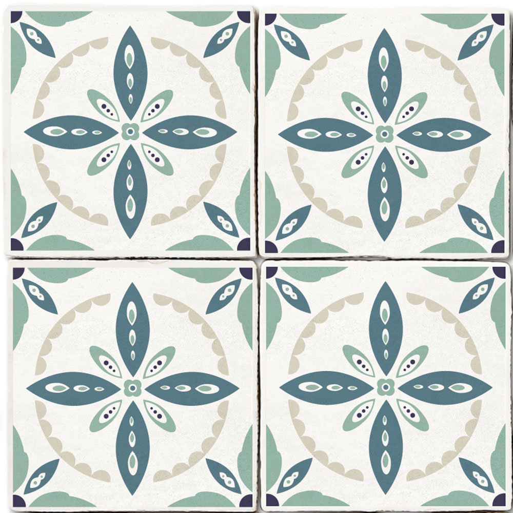 Stonehouse Studio Porto Teal Encaustic Effect Tiles - 225 x 225mm ...