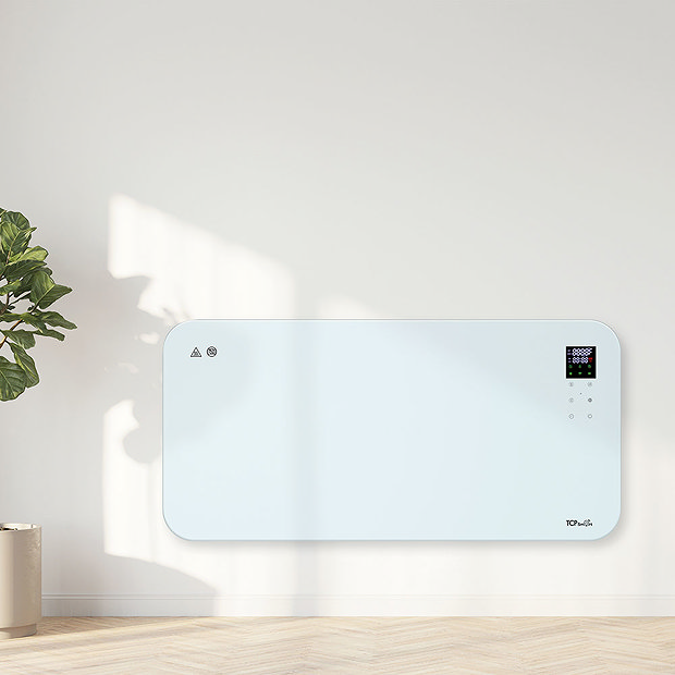 TCP Smart 2000W White Wi-Fi Energy Saving Fixed or Portable Glass Panel ...