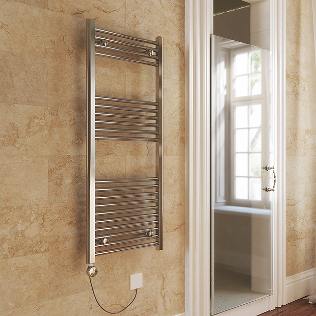 Terma Leo H1200 x W500mm Chrome Electric Only Towel Rail with MEG ...