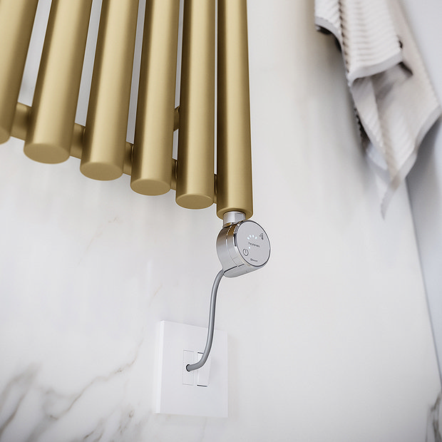 Terma Rolo Room E H1800 x W370mm Brass Electric Only Towel Rail with ...