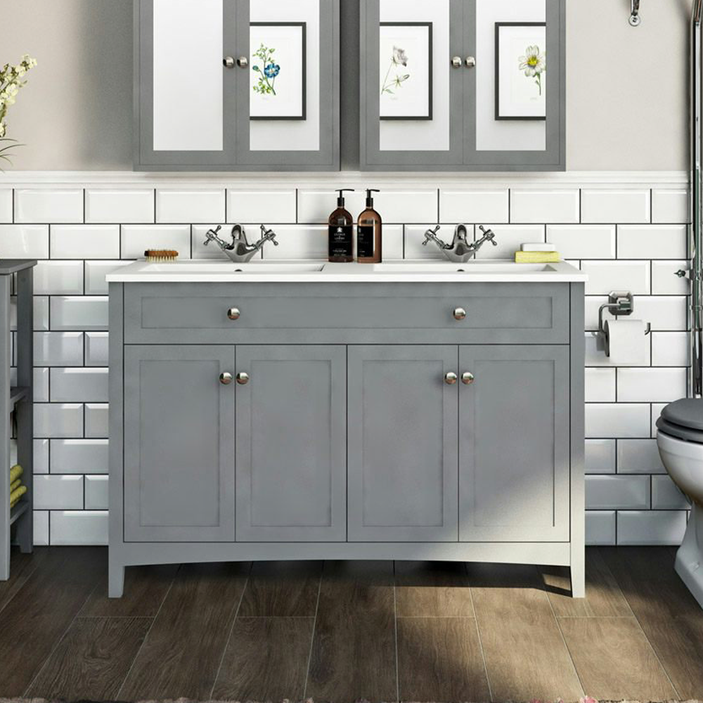 The Bath Co. Camberley 1200mm Satin Grey Floor Standing Double Vanity ...