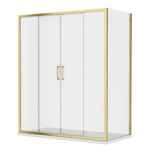 Toreno Brushed Brass 1700 x 900mm Double Sliding Door Shower Enclosure ...