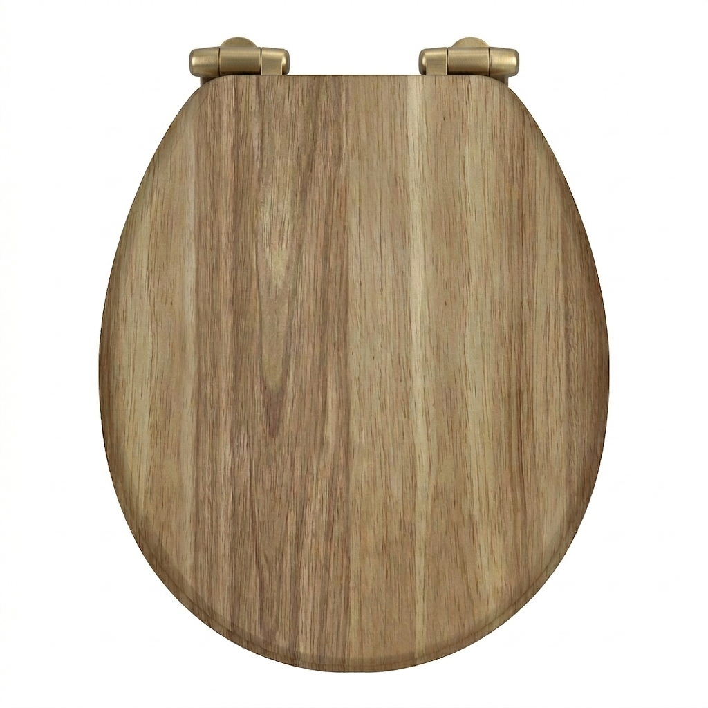 Toreno Oak Effect MDF Bottom Fixing Soft Close Toilet Seat with Brushed ...