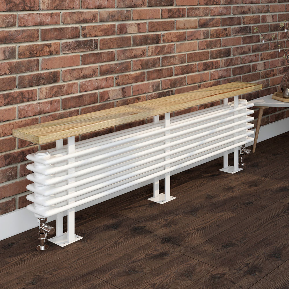 Traditional 480 x 1600mm Cast Iron Style 4 Column White Bench Radiator