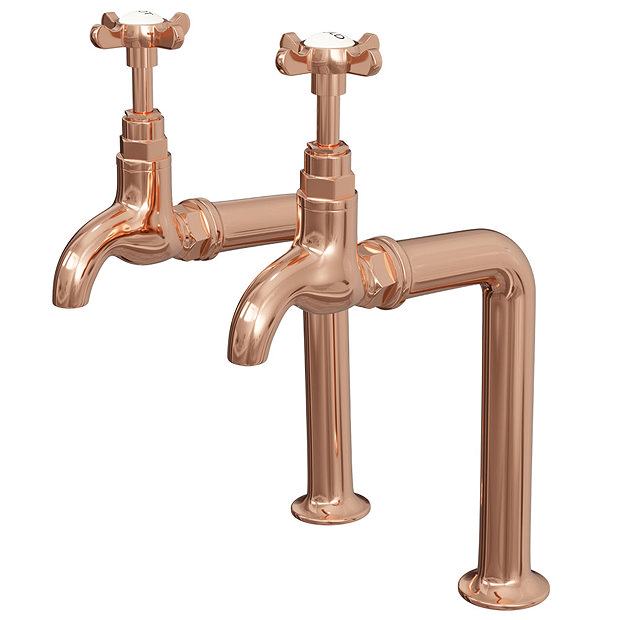 Traditional Rose Gold Kitchen Bib Taps + Upstands | Victorian Plumbing UK
