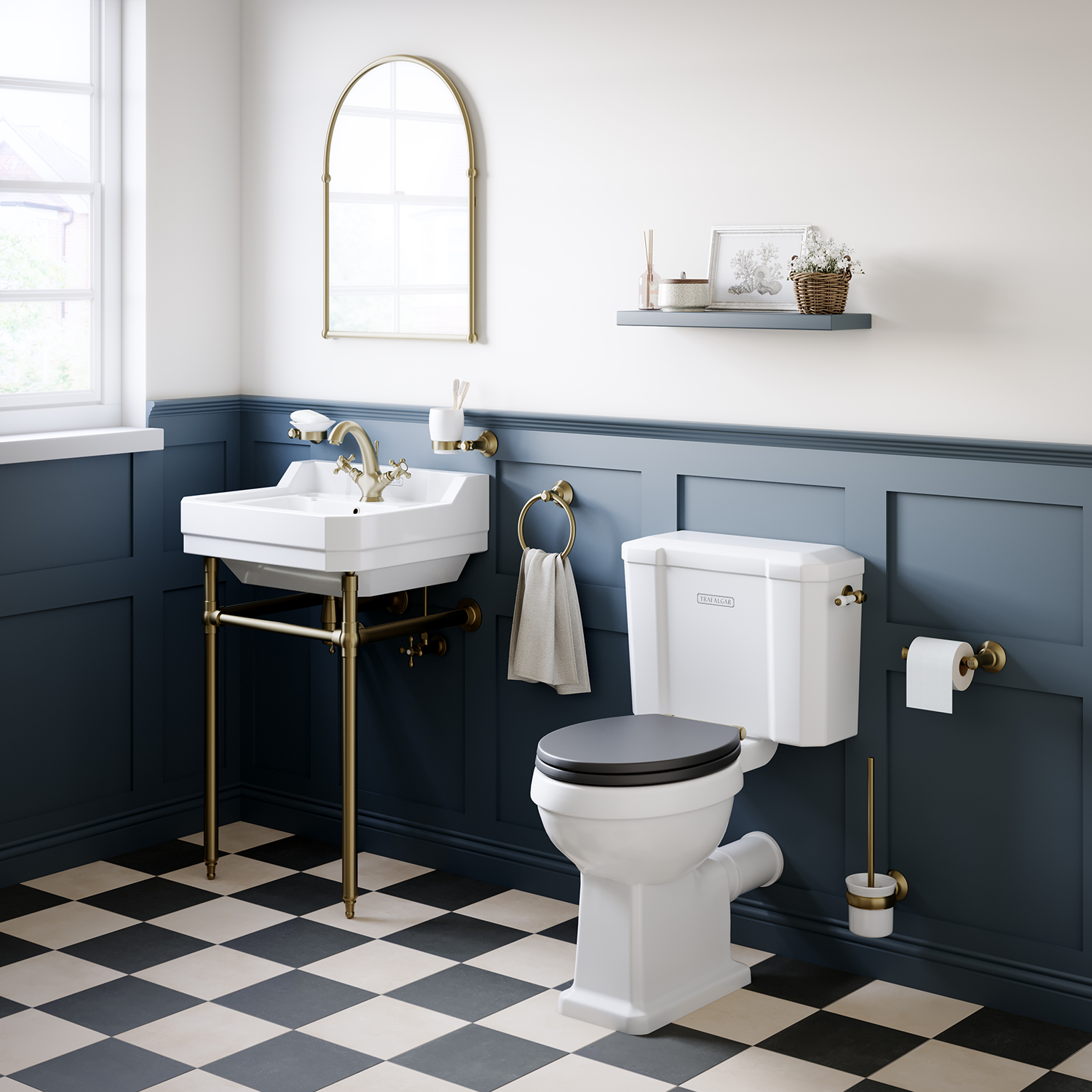 Trafalgar 560mm Basin with Antique Brass Wash Stand & Close Coupled ...