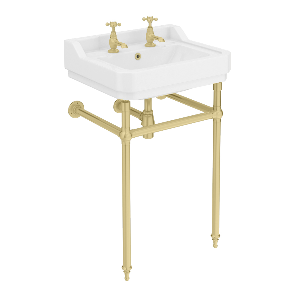 Trafalgar Basin with Upstand and Traditional Brushed Brass Wash Stand ...