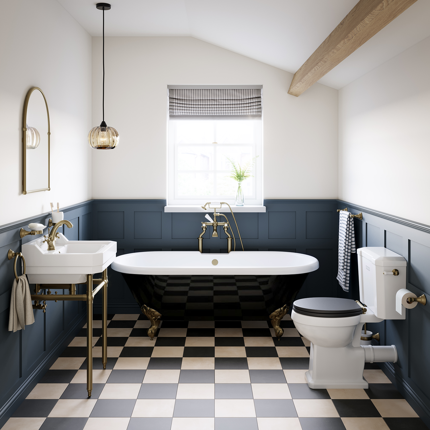 Trafalgar Bathroom Suite - Washstand, Toilet & Roll Top Bath (Antique ...