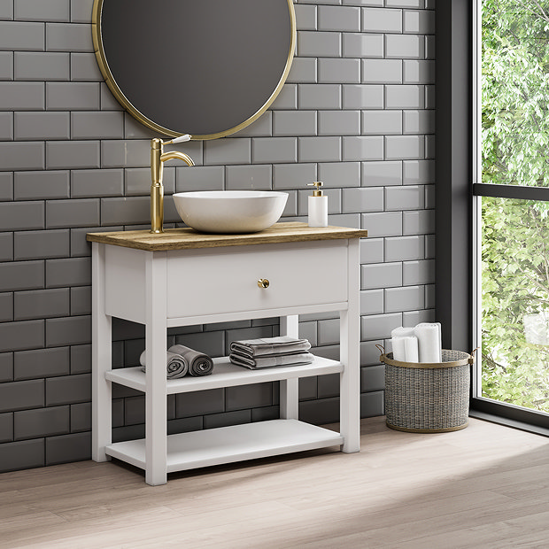 Trafalgar Countertop Basin Unit - White incl. Brushed Brass Handle ...