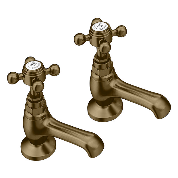 Trafalgar Traditional Crosshead Pillar Basin Taps (Pair) Antique Brass