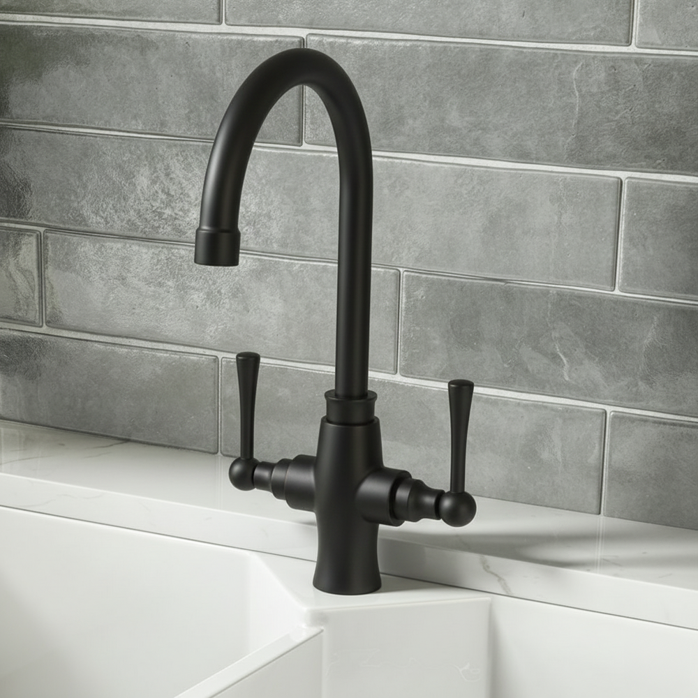Bower Traditional Dual Lever Kitchen Mixer Tap Matt Black
