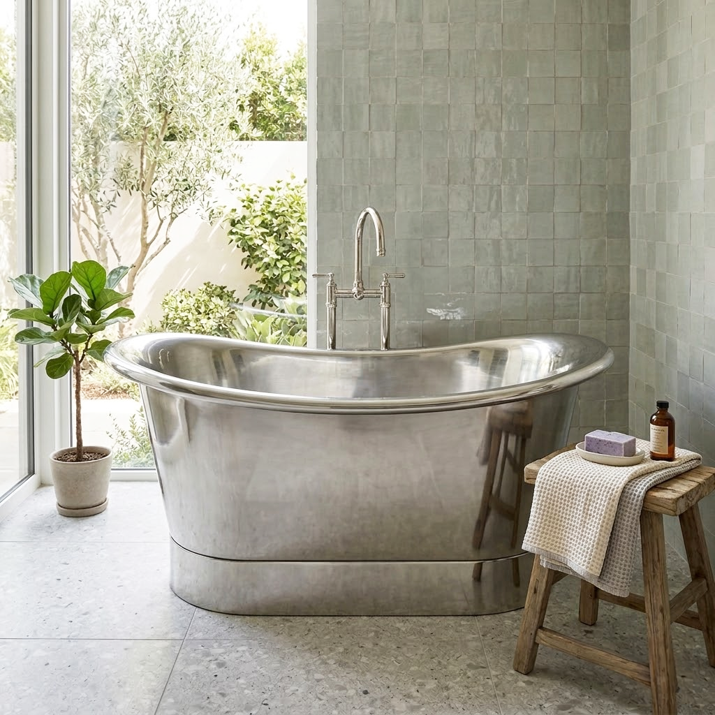 Trafalgar Nickel 1500mm x 710mm Double Ended Slipper Roll Top Bath Tub ...