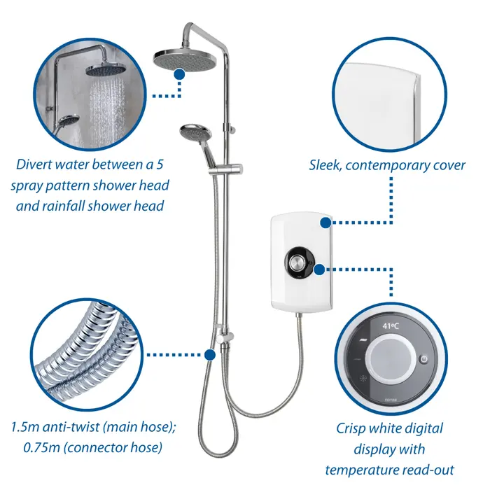 Triton Amore Duelec 9 5kw Electric Shower Gloss White