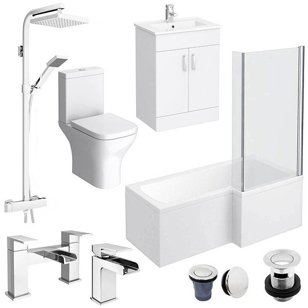 Toreno L-Shaped 1600 Complete Bathroom Package | Victorian Plumbing UK