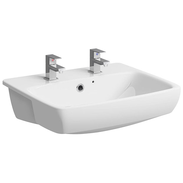 Twyford E100 Square 2TH Semi Recessed Basin | Victorian Plumbing