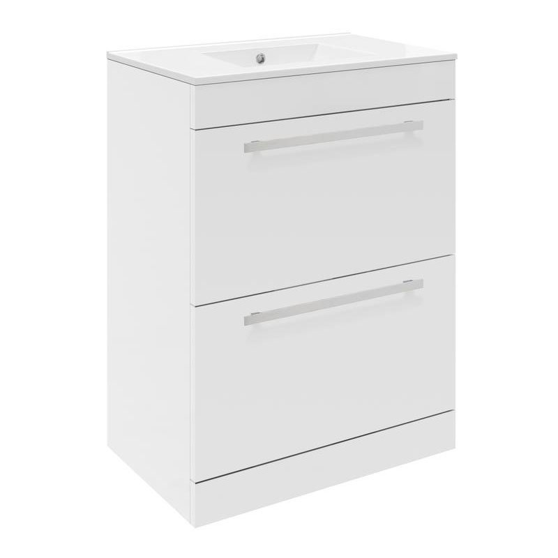 Ultra Design 600mm 2 Drawer Floor Mounted Basin & Cabinet - Gloss White ...