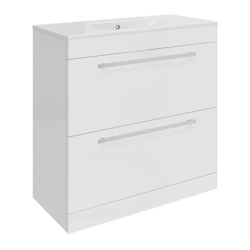 Ultra Design 800mm 2 Drawer Floor Mounted Basin & Cabinet - Gloss White ...