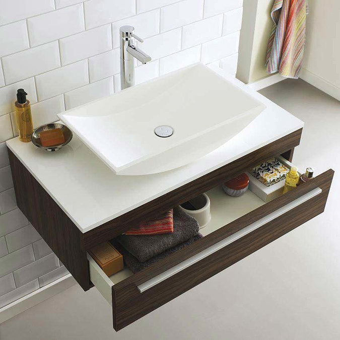 Ultra Equity Wall Mounted Basin Unit W900 x D360mm - Walnut Finish ...