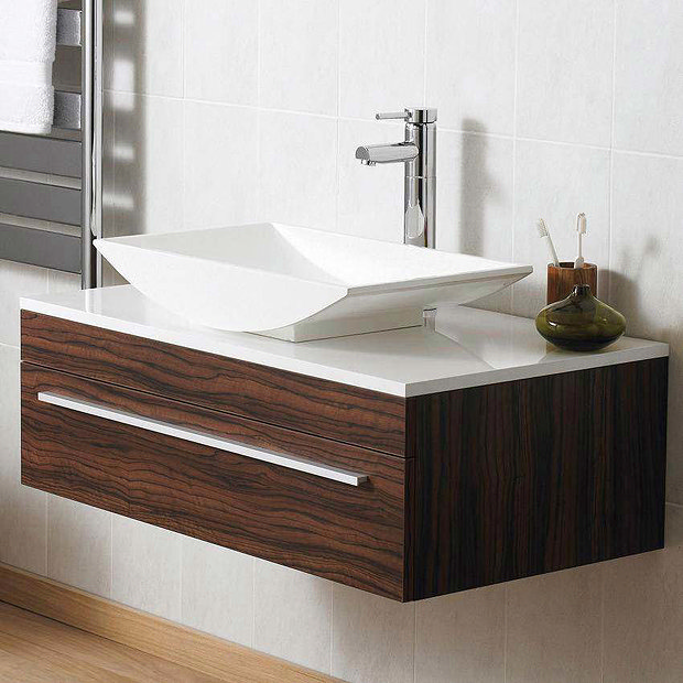 Ultra Equity Wall Mounted Basin Unit W900 x D360mm - Walnut Finish ...