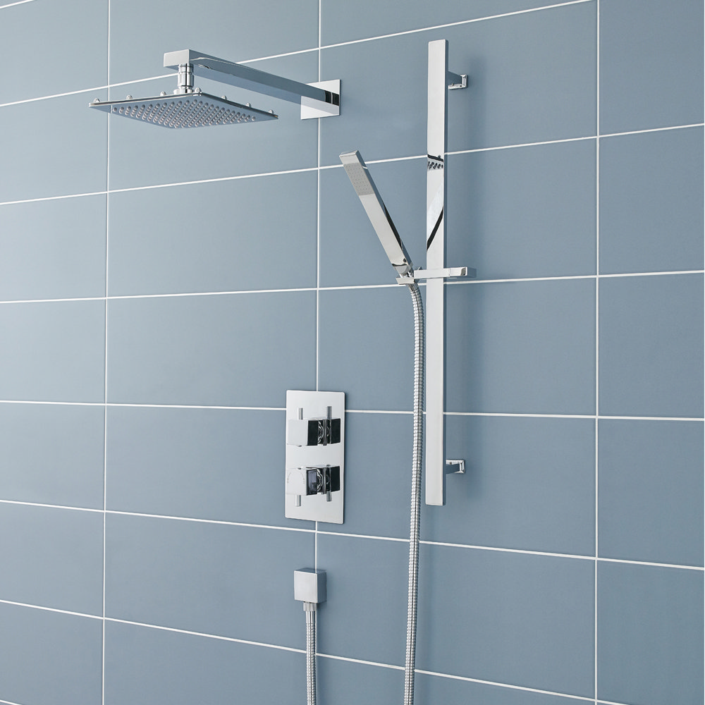 Ultra Pioneer Square Shower Valve With Diverter, Head & Slide Rail Kit