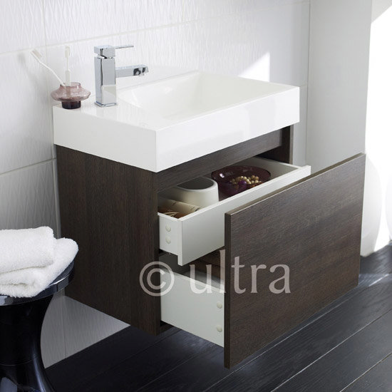 Ultra - Zone Wall Mounted Basin & Cabinet with Side Cabinet - Dark Oak ...