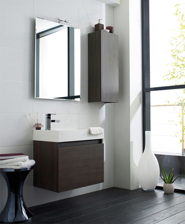 Ultra - Zone Wall Mounted Basin & Cabinet with Side Cabinet - Dark Oak ...