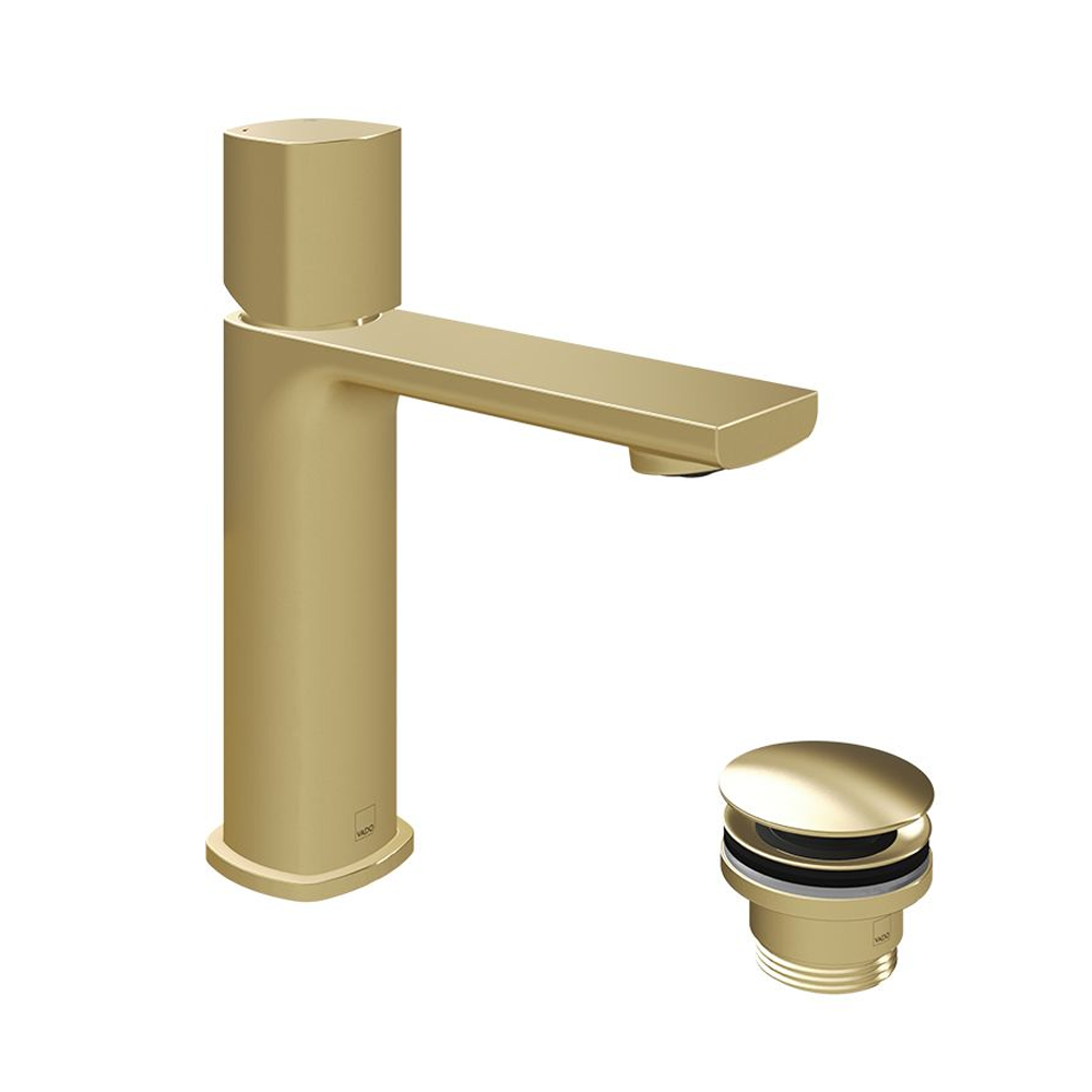 Vado Cameo Leverless Basin Mixer & Waste - Satin Brass | Victorian Plumbing
