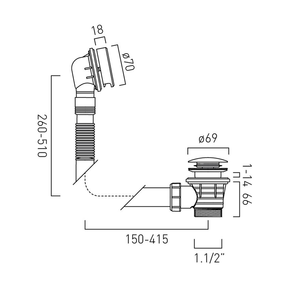 Vado Click-Clack Bath Waste & Overflow - Satin Brass