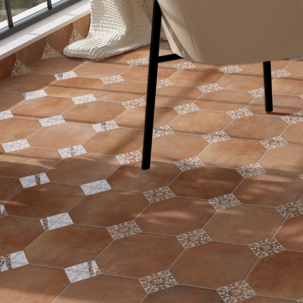 Valence Octagon Terracotta Rustic Floor Tiles 225 x 225mm