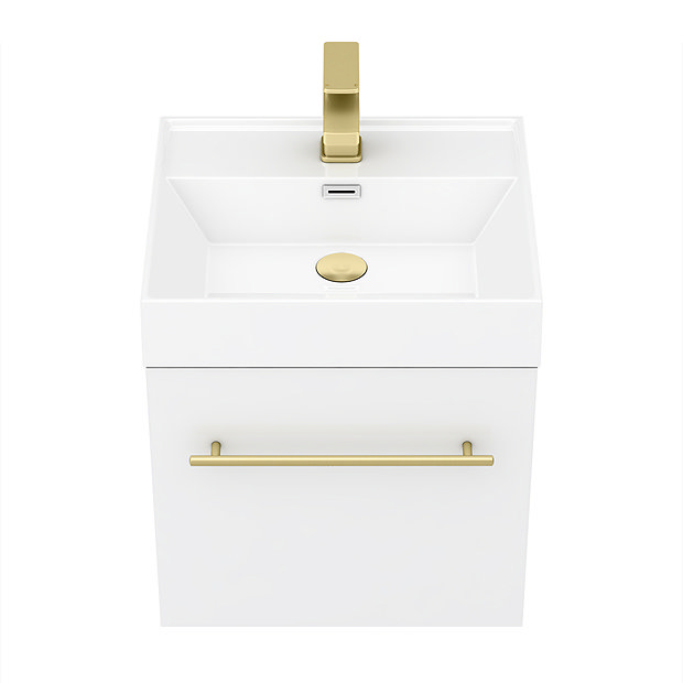 Valencia 450 Gloss White Minimalist Wall Hung Vanity Unit with Brass ...