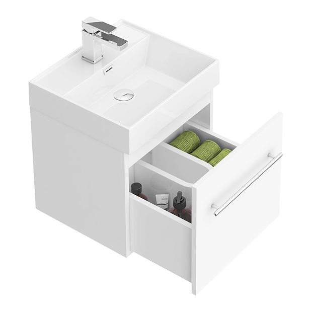 Valencia 450 Gloss White Minimalist Wall Hung Vanity Unit with Chrome ...