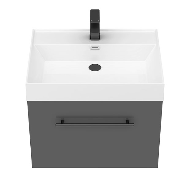 Valencia 600 Gloss Grey Minimalist Wall Hung Vanity Unit with Matt ...