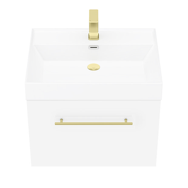 Valencia 600 Gloss White Minimalist Wall Hung Vanity Unit with Brass ...