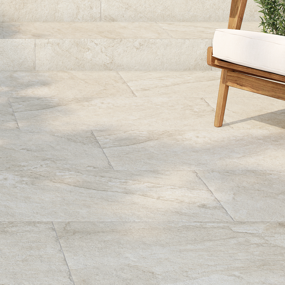 Vallembra White Tumbled Edge Sandstone Effect Wall and Floor Tiles ...