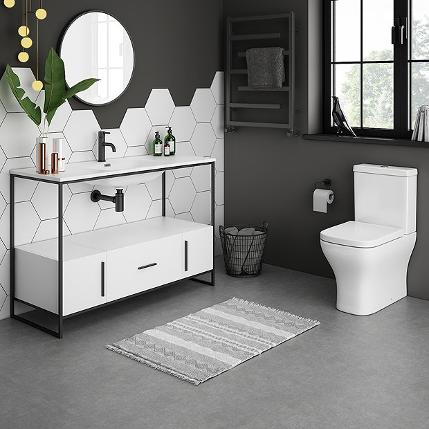 Venice 1200 Black Frame Basin Washstand with Toilet | Victorian Plumbing UK