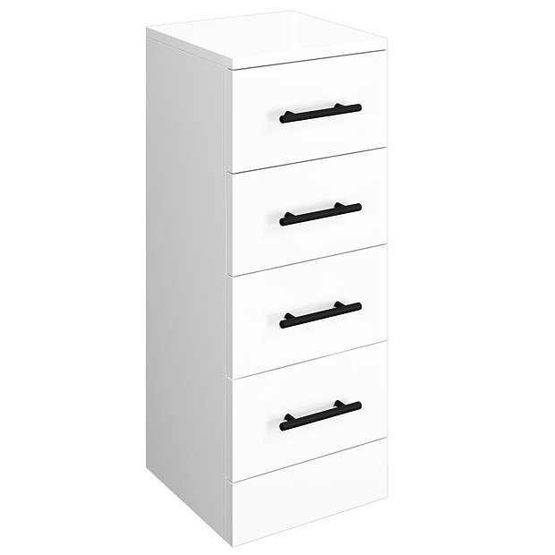 Venice 300x300mm Gloss White 4 Drawer Unit with Matt Black Handles ...