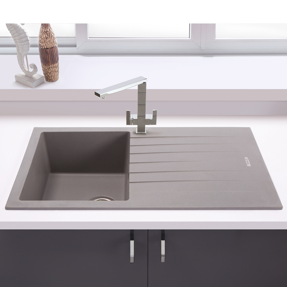 Venice 860 x 500mm Granite Grey 1.0 Bowl Kitchen Sink with Drainer + Waste