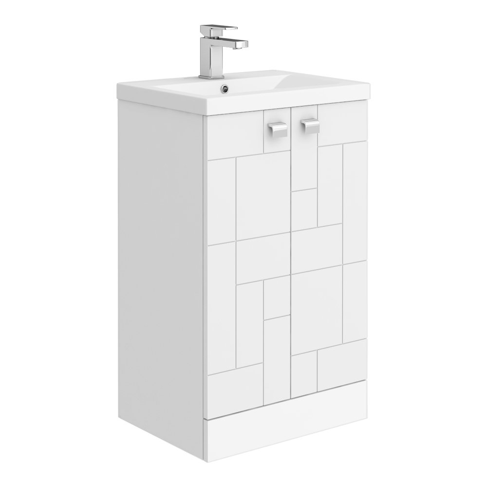 Venice Abstract 500mm White Vanity Unit - Floor Standing 2 Door Unit ...