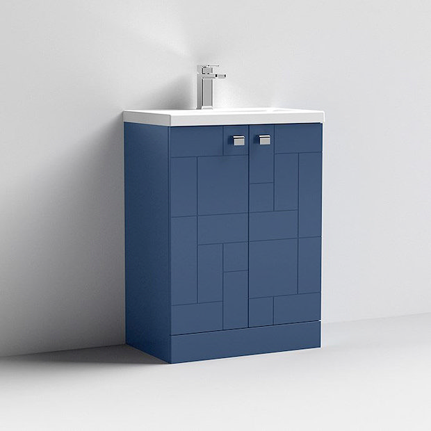 Venice Abstract 600mm Blue 2-Door Floor Standing Vanity Unit with ...