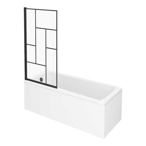 Venice Abstract Matt Black Grid Bath Screen with Square Single Ended ...