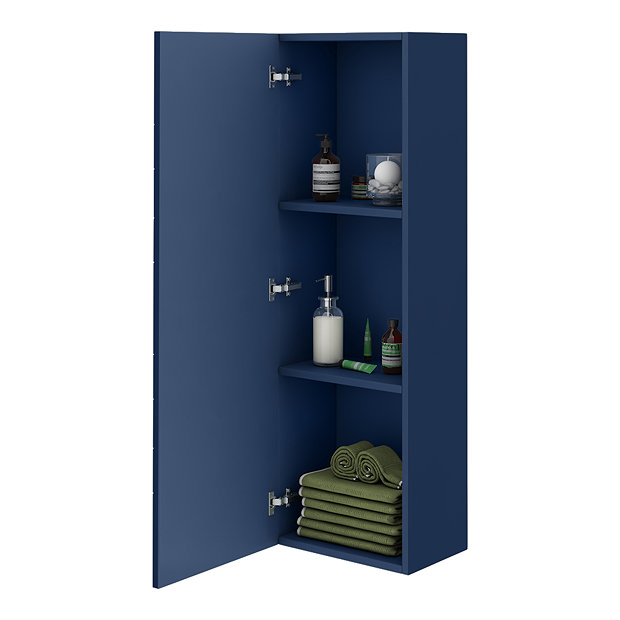 Venice Abstract Blue Wall Hung Tall Storage Cabinet with Brushed Brass ...