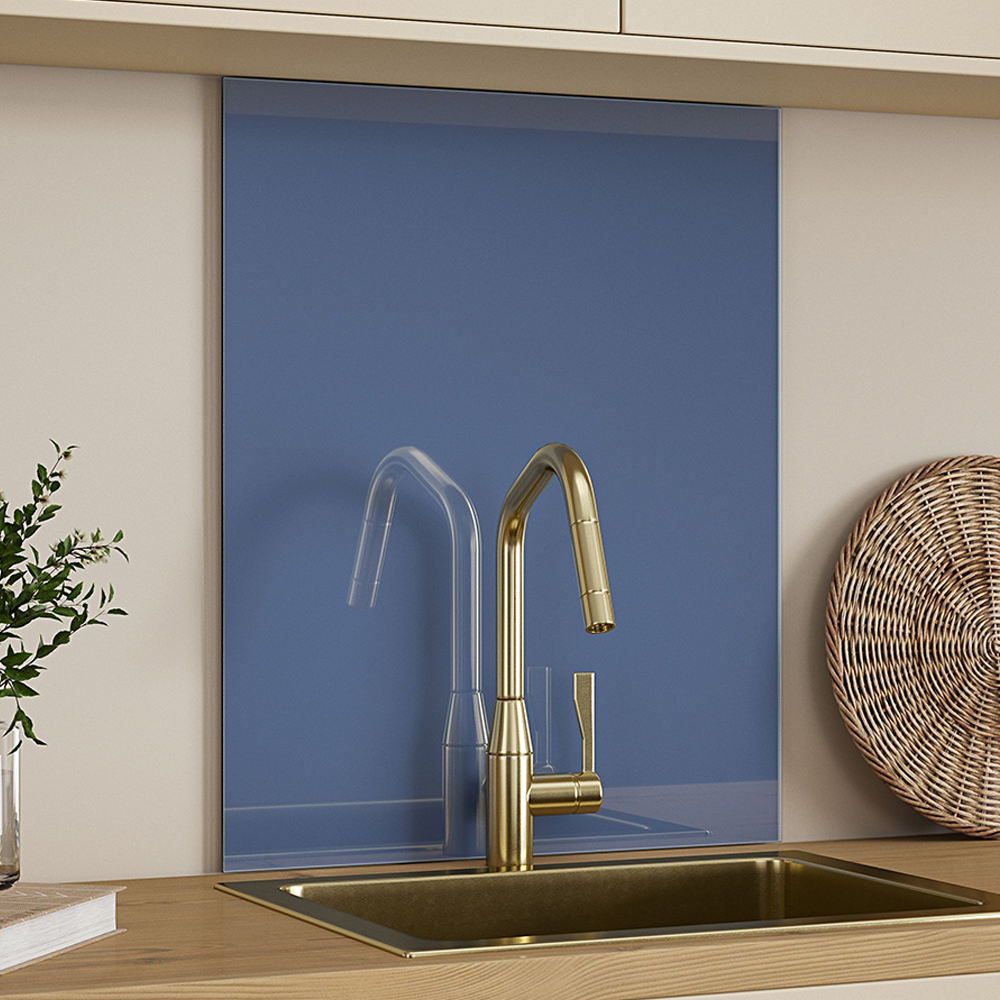 Venice Bluebell Shimmer Glass Self Adhesive Kitchen Splashback 600 x 750mm